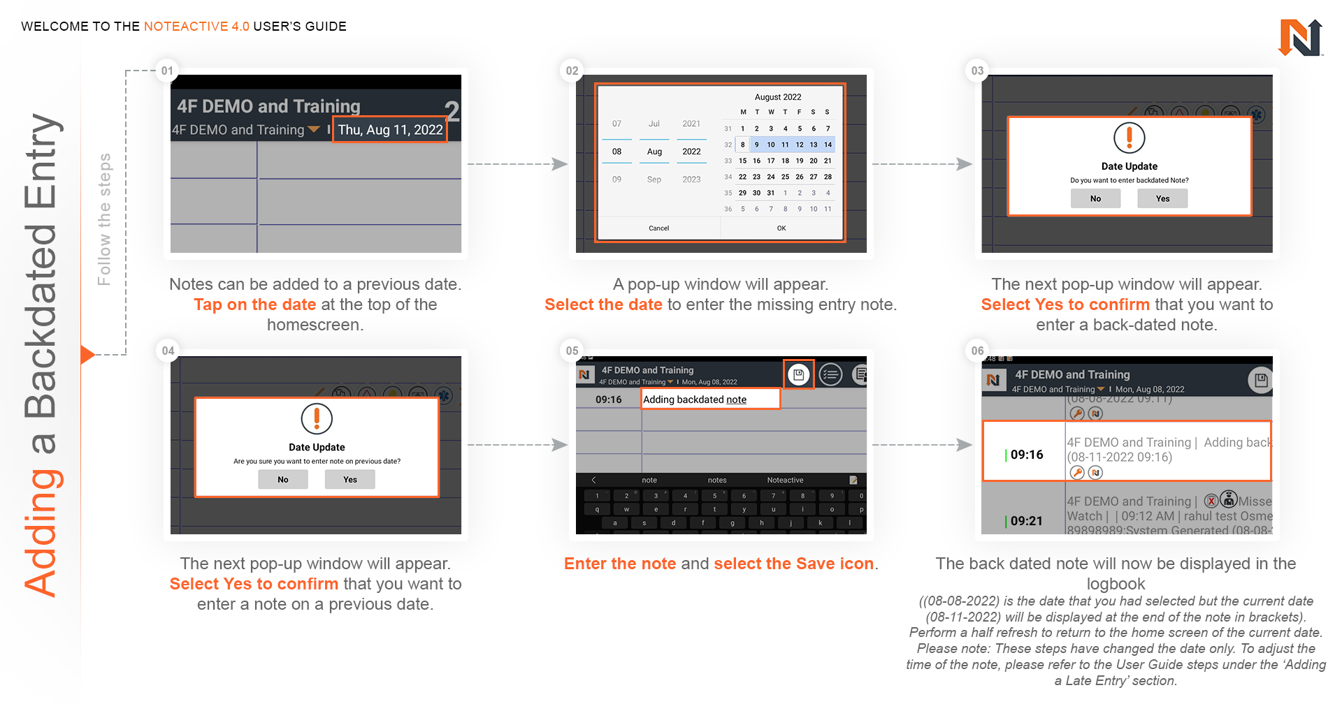 Adding a Backdated Entry – Noteactive