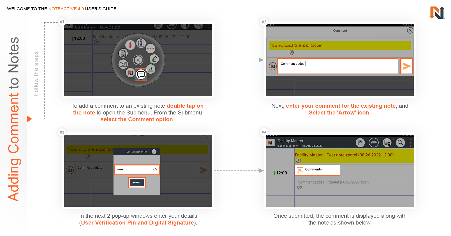 Adding comment to Notes – Noteactive